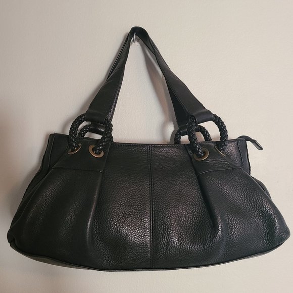 Laura Ashley | Bags | Laura Ashley Black Pebbled Leather Baguette ...